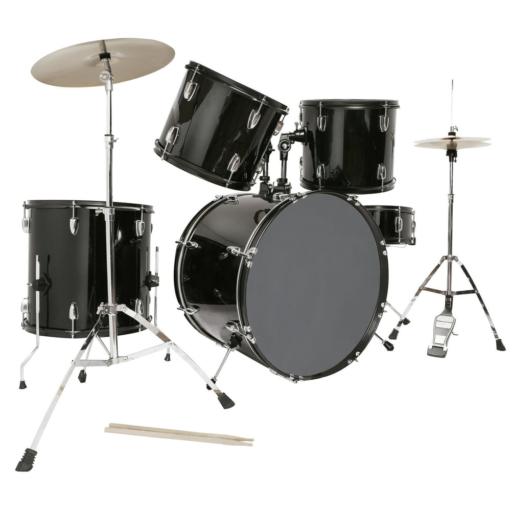 5 Piece Complete Adult Drum Set Cymbals Full Size Kit w/ Stool & Sticks ...