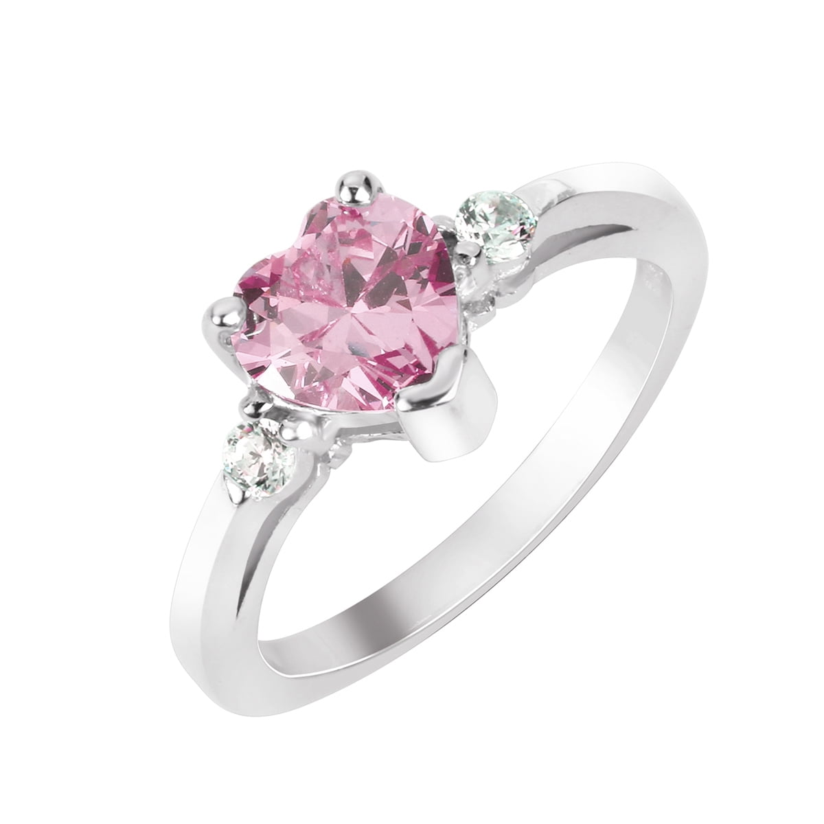 Pink Cubic Zirconia Heart Promise Ring 925 Sterling Silver Size 15 ...