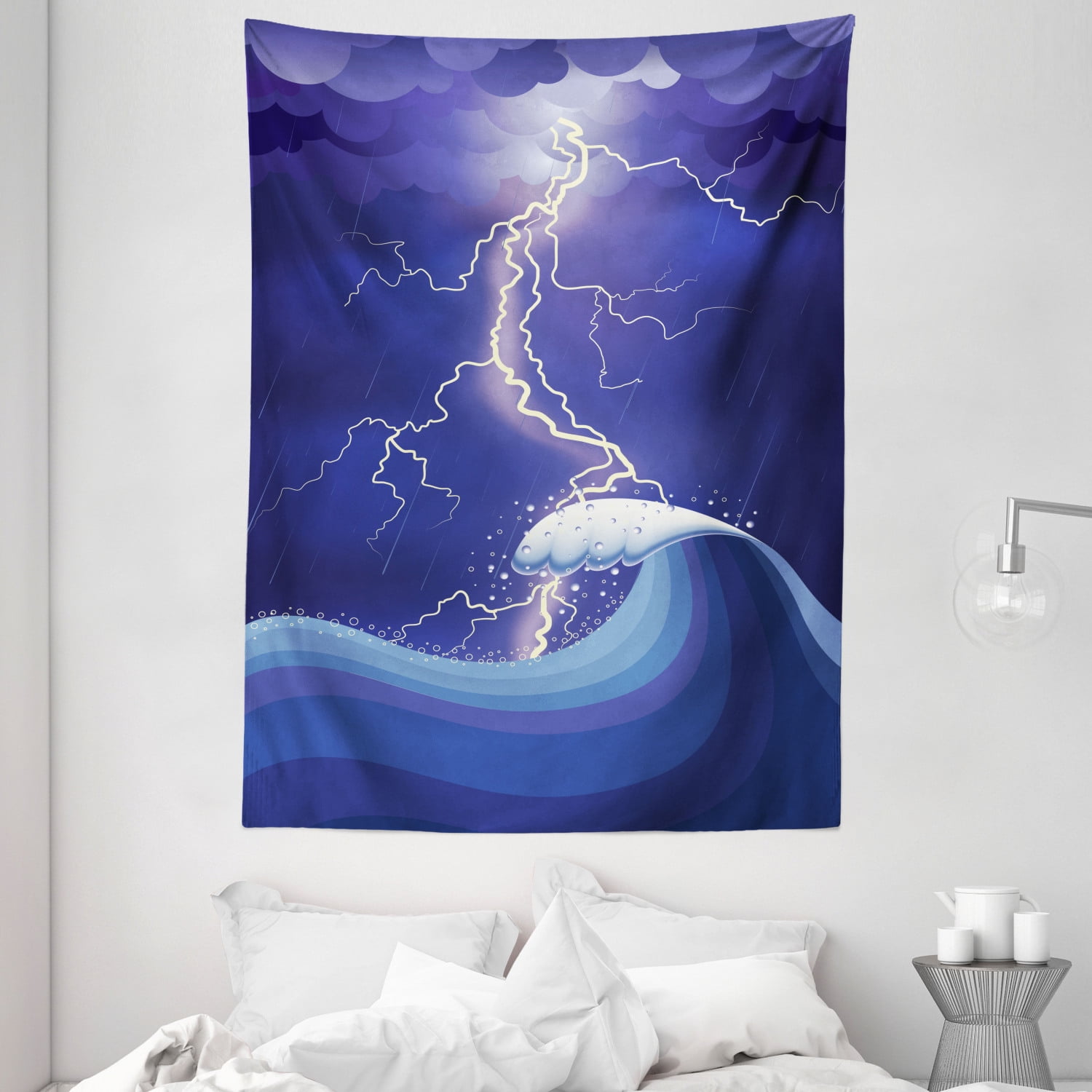 Purple Tapestry, Heavy Storm in the Ocean Dark Thunder Scenery Cartoon ...
