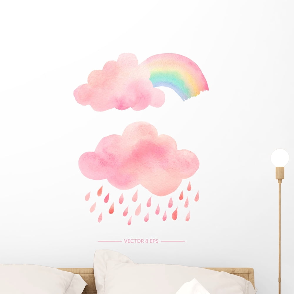 Watercolor Rainbow Rain Clouds Wall Decal Sticker Set Wallmonkeys Peel ...