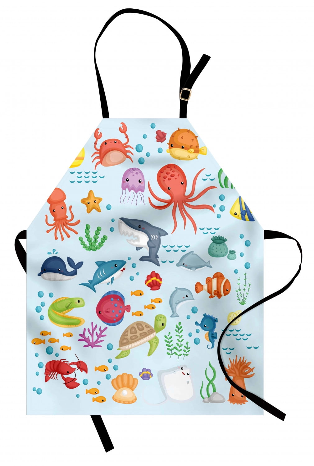 Marine Apron Bunch of Sea Animals Submarine Crabs Squid Lobster Octobus ...