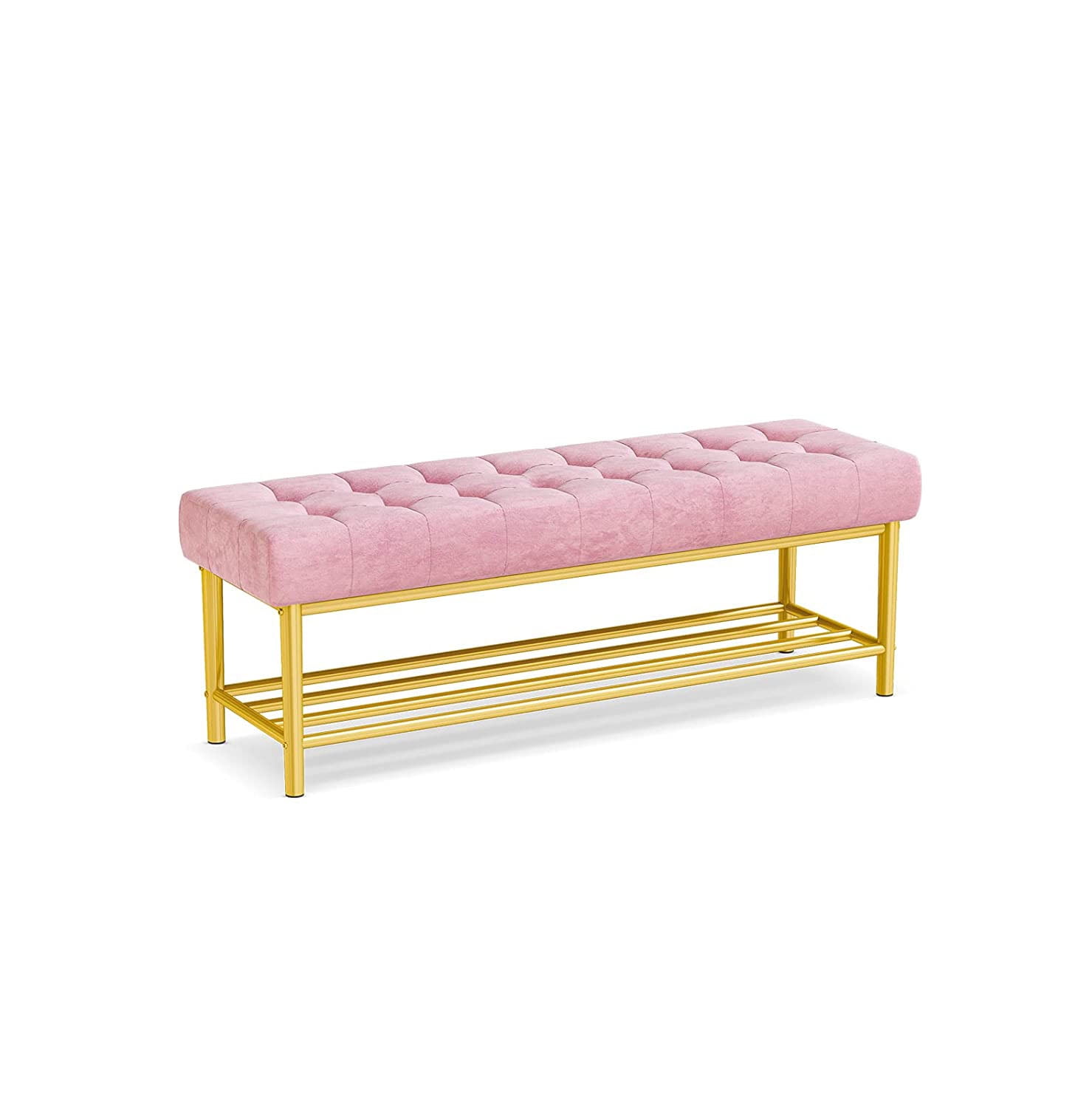 ZXNYH 2 in 1 Entryway Shoe Bench, 31.5" Button-Tufted Velvet Pink Bench ...