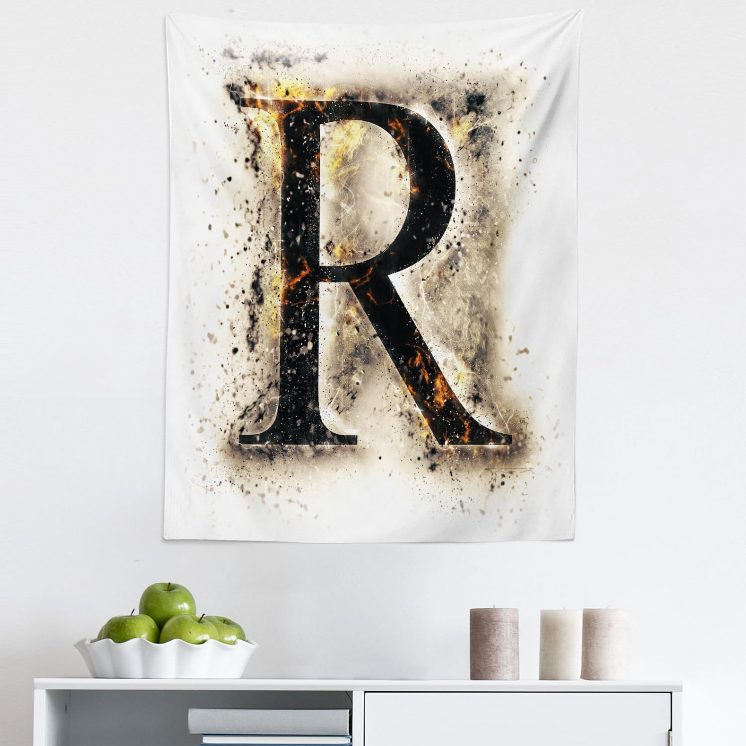Letter R Tapestry, Capital R in Baroque Display Old Fashion Phenomenal ...