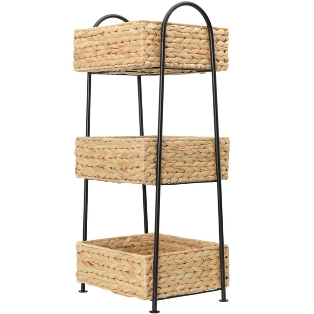 Zenna Home 3 Tier Cart with Rectangular Decorative Storage Baskets Made ...