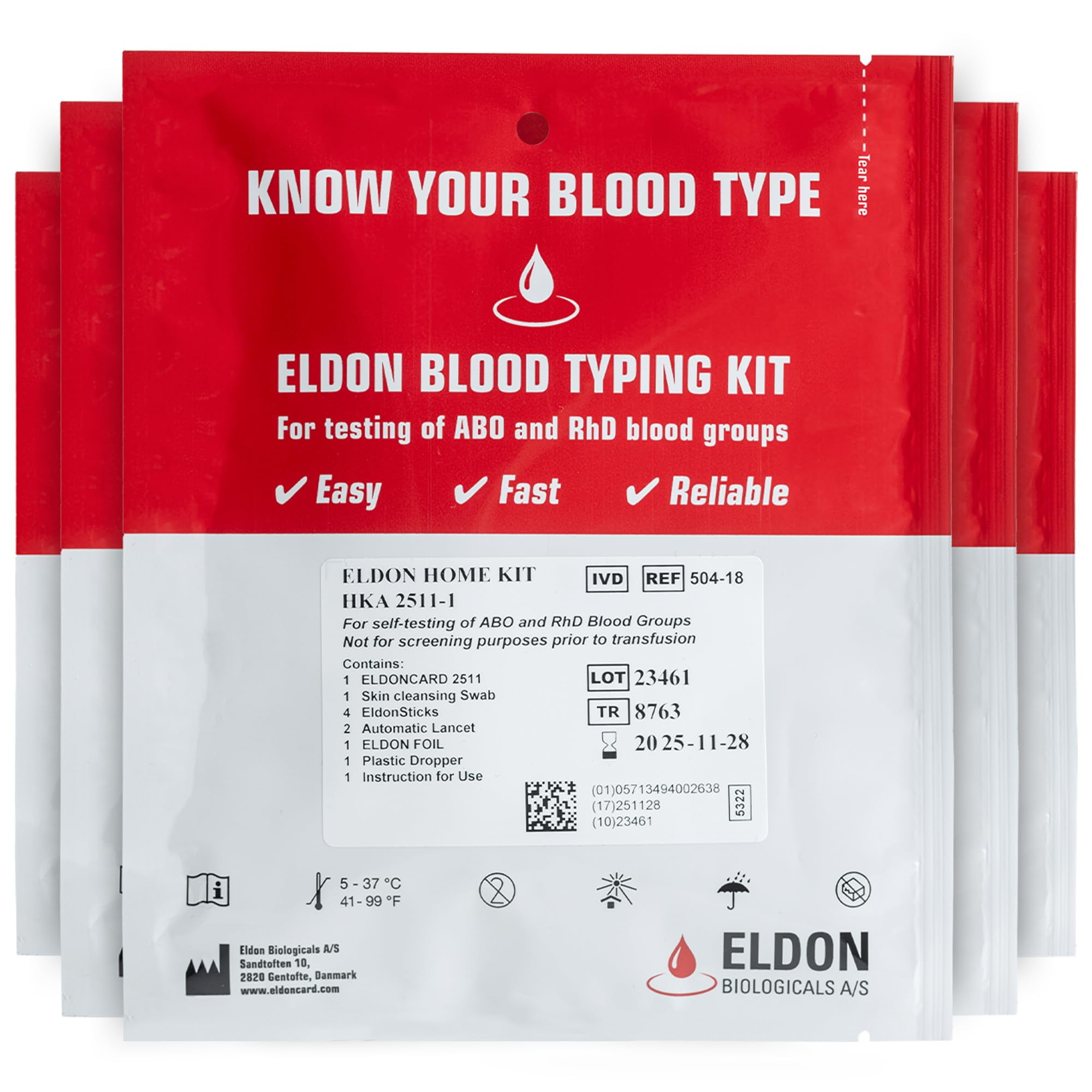 Eldoncard Blood Typing Kit, 5 Test Pack, Know Your Blood Type, Accurate ...
