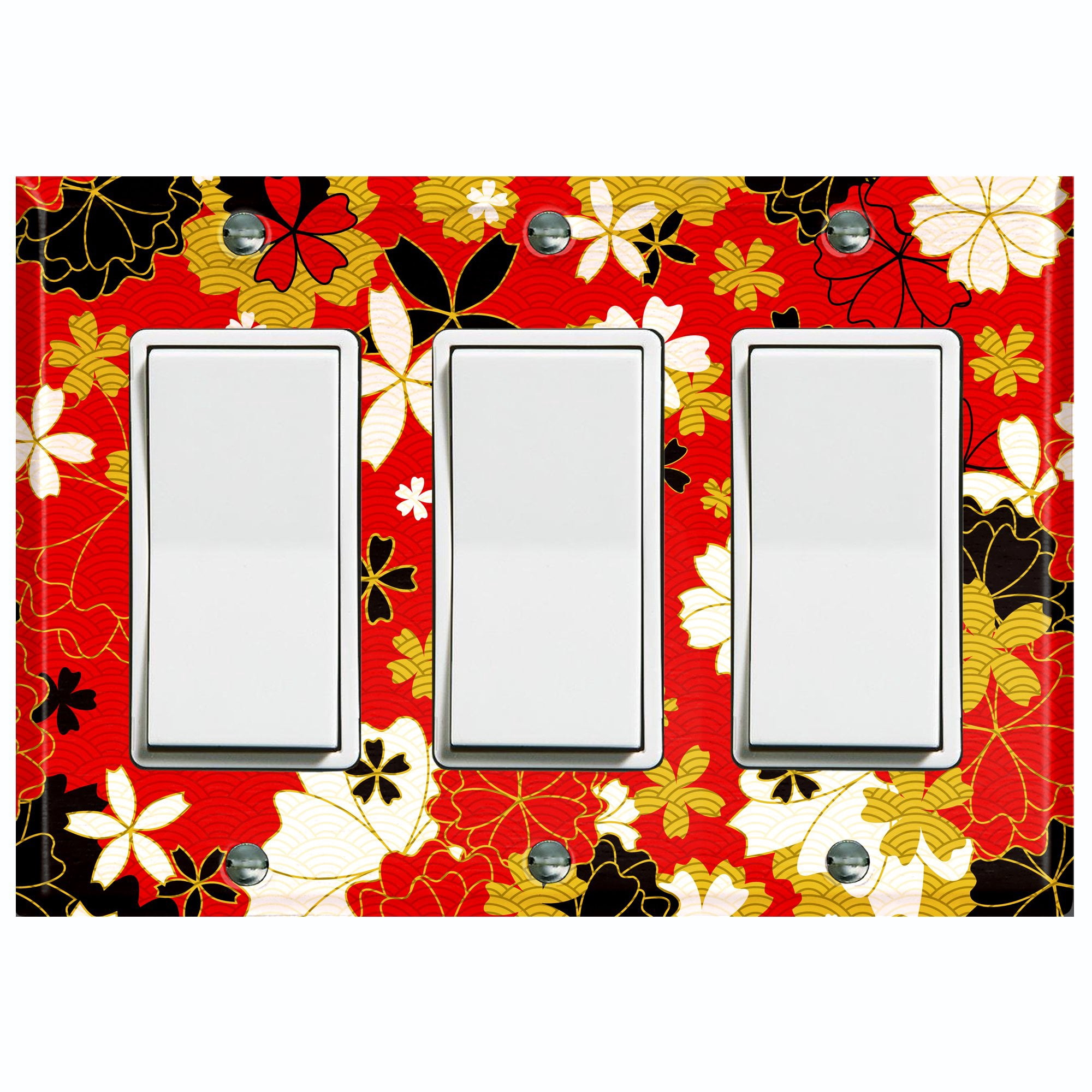 Metal Light Switch Plate Cover Japanese Flower Pattern Red Wallpaper ...