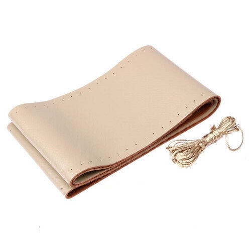 38CM Car Auto DIY Beige genuine Leather Steering Wheel Cover Wrap Sew ...