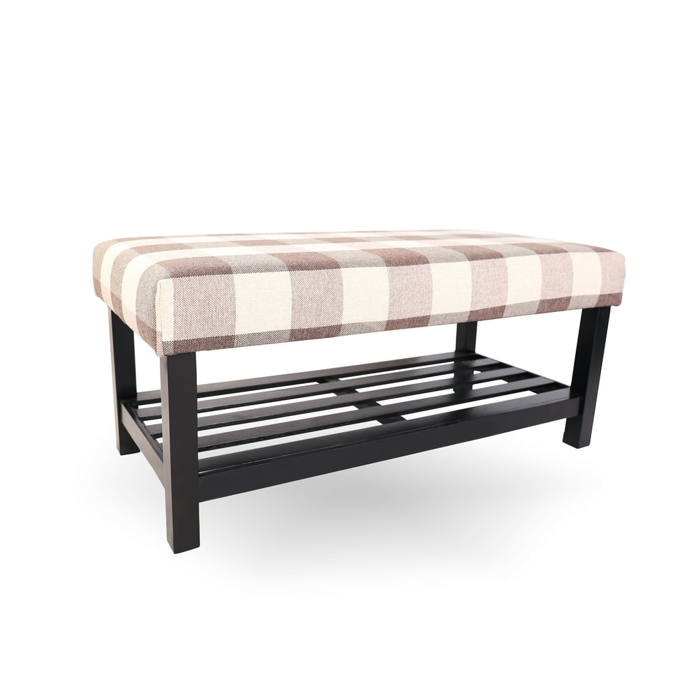 Cierri Gray Buffalo Plaid Bench with Shelf - Walmart.com - Walmart.com