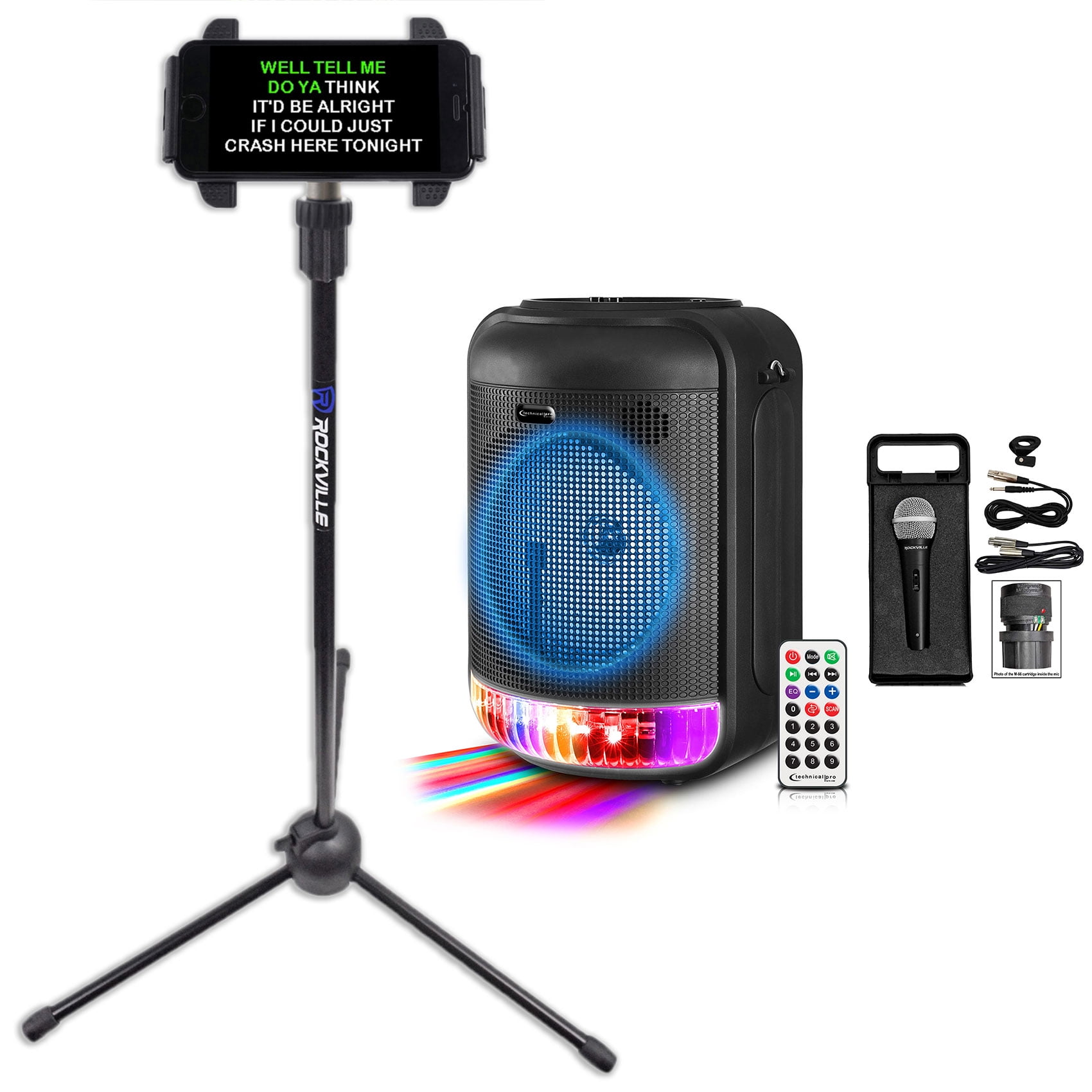 Technical Pro LIT8 Portable Bluetooth Karaoke Machine System w LED ...