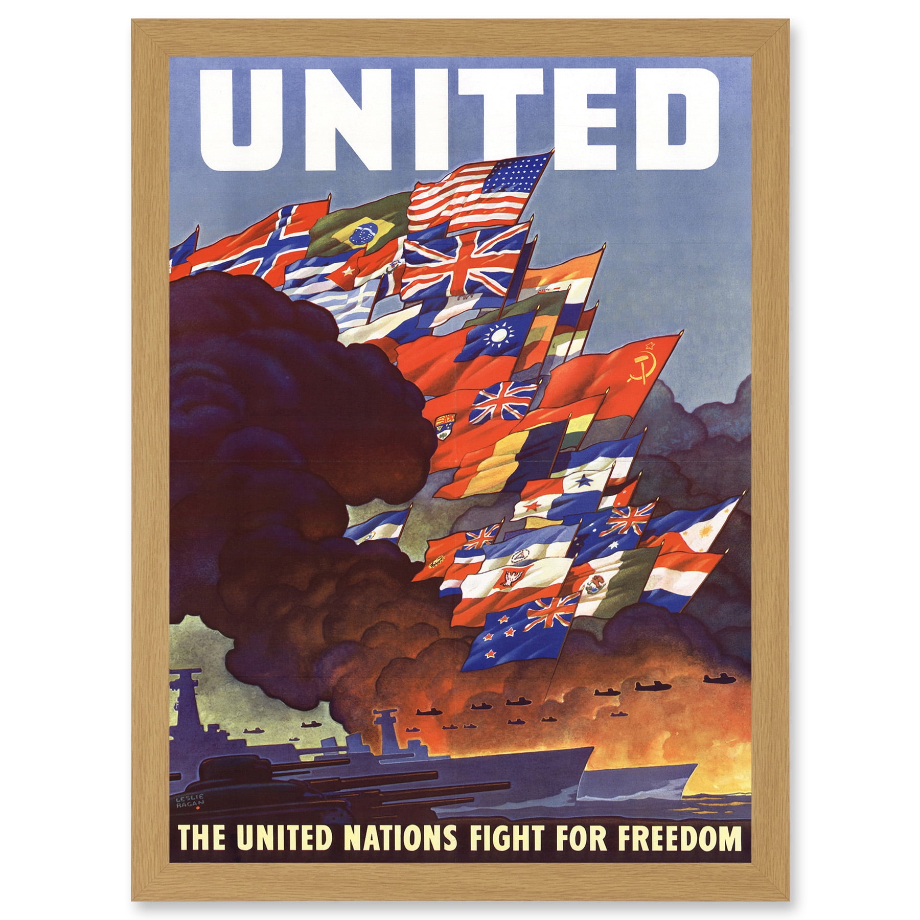 WW2 World War Allies United Nations Fight Freedom Vintage A4 Artwork Framed Wall Art Print ...