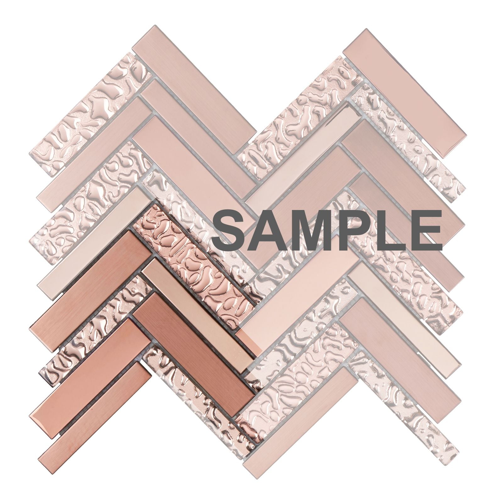Sample - Rose Gold Copper Color Metallic Metal Glass Herringbone Mosaic ...