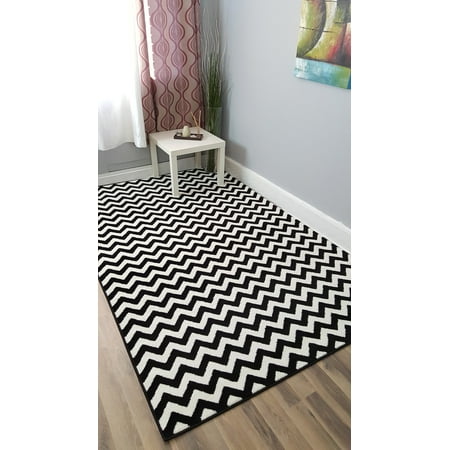 Super Area Rugs, Metro Stain-Resistant Black Chevron Rug, 8' x 10 ...
