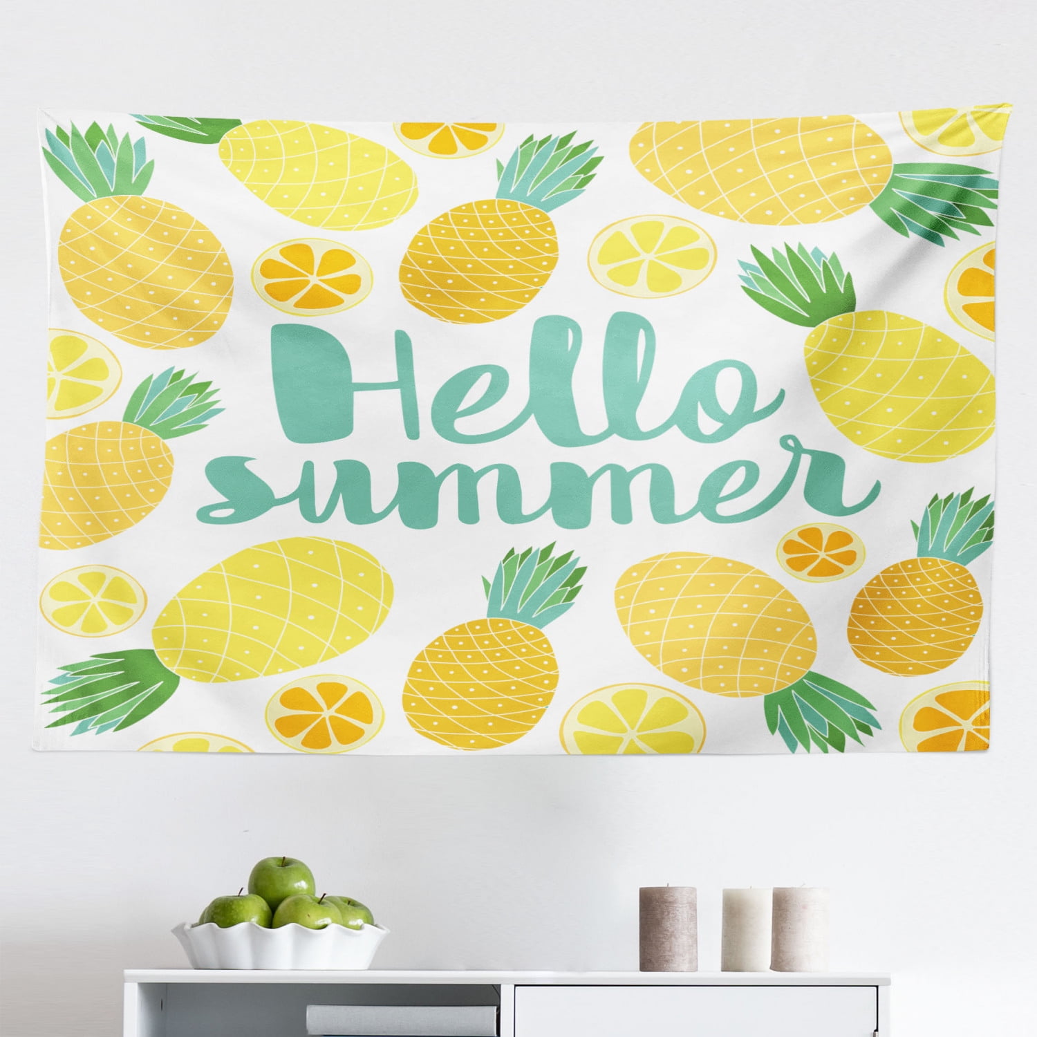 Hello Summer Tapestry, Watermelon Slice Motif with Hand Drawn Ocean ...