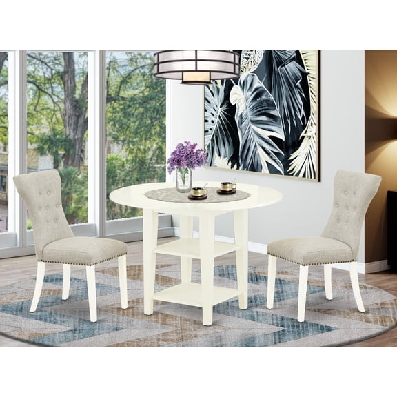 3 Piece Dinette Set - Round Kitchen Table & 2 Dining Chairs - Small ...