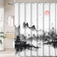Chinese Ink Painting Shower Curtain Watercolor Black Mountain Pavilion ...