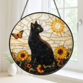 Black Cat with Sunflowers Window Suncatcher, Stained Glass Style Floral ...