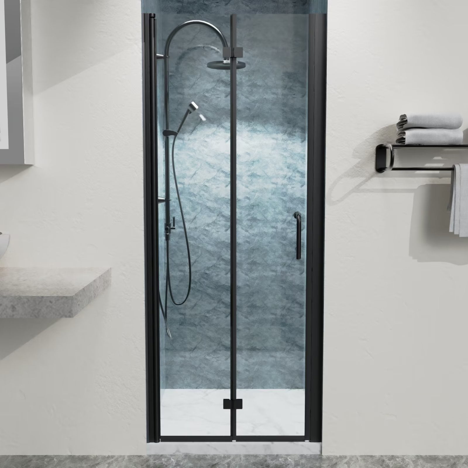 30" x 72" Bifold Glass Shower Door with Tempered Glass Folding Bathroom ...