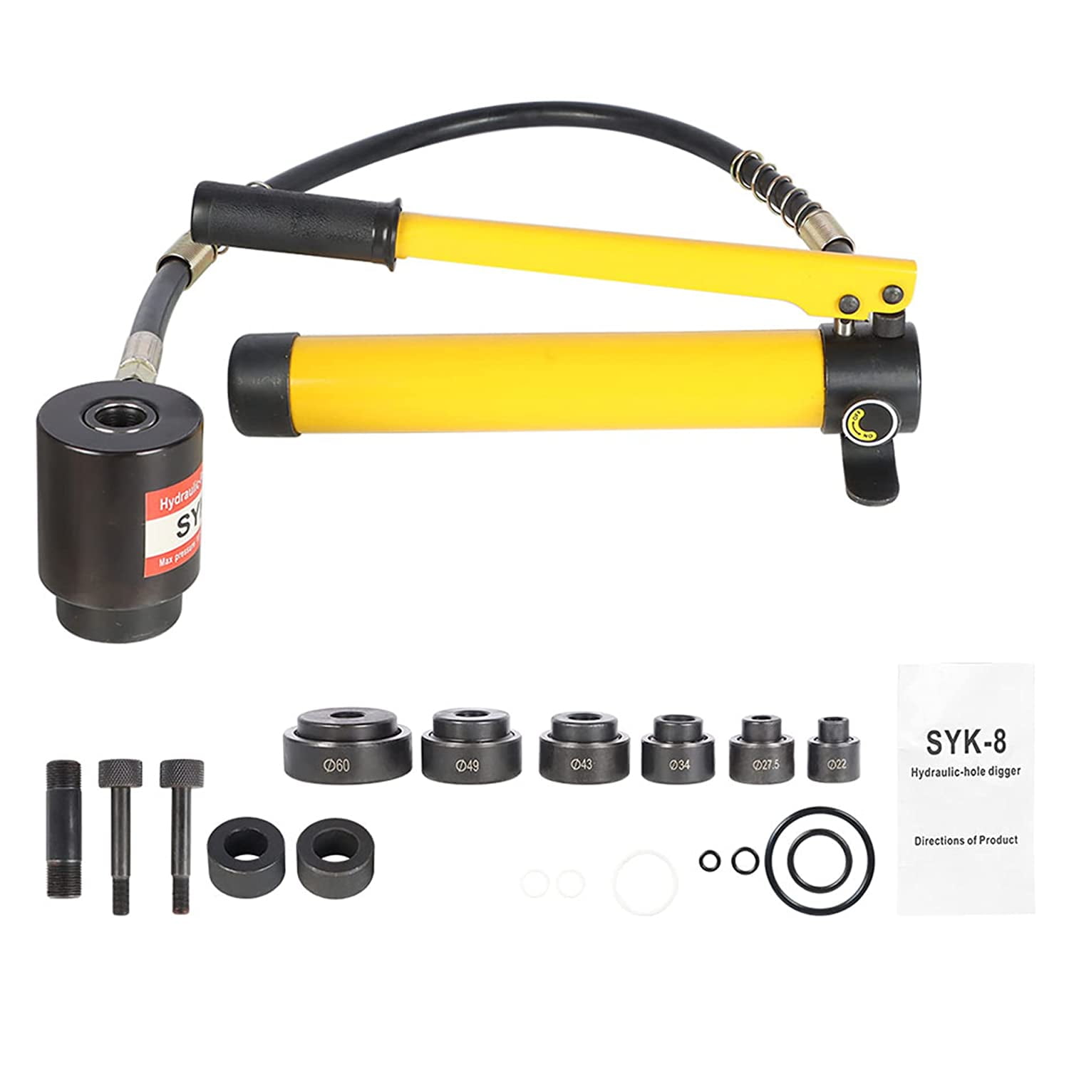 10Ton 1/2" to 2" Hydraulic Knockout Punch Driver Tool Kit + 6 Dies Hole ...