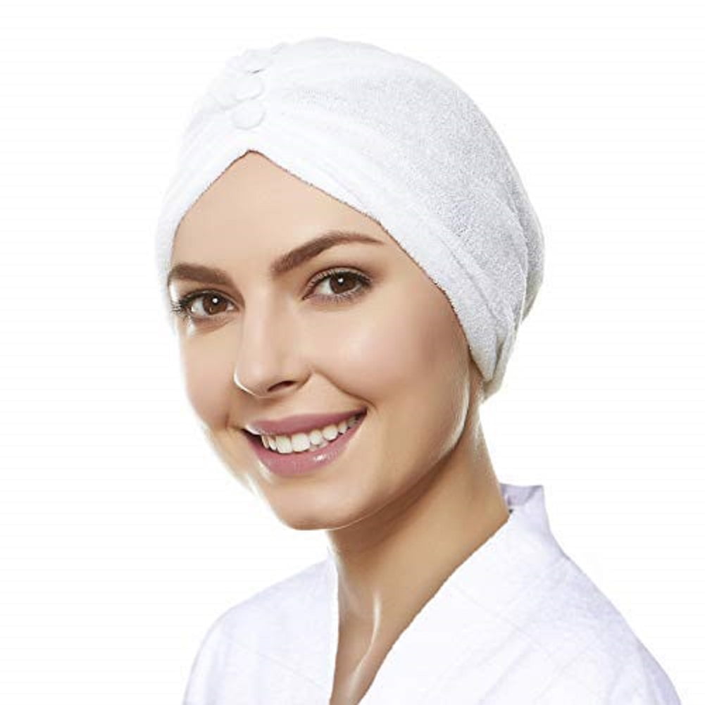 Beemo Soft Terry Cloth Turban Head Cover Hats for Adult Female - White ...