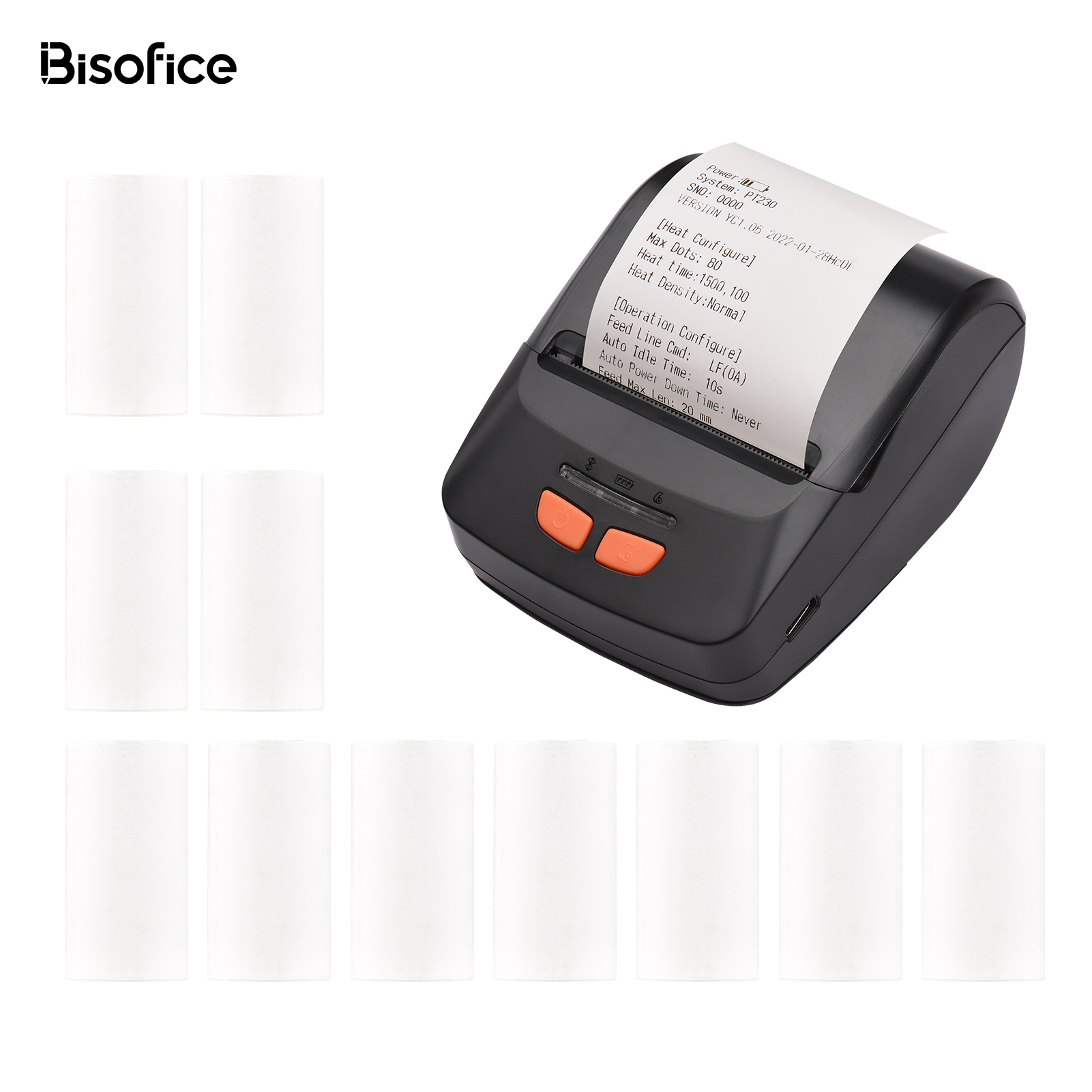 Bisofice Receipt Printer Portable 58mm Mobile Thermal Printer Wireless Bluetooth Mini Bill ...