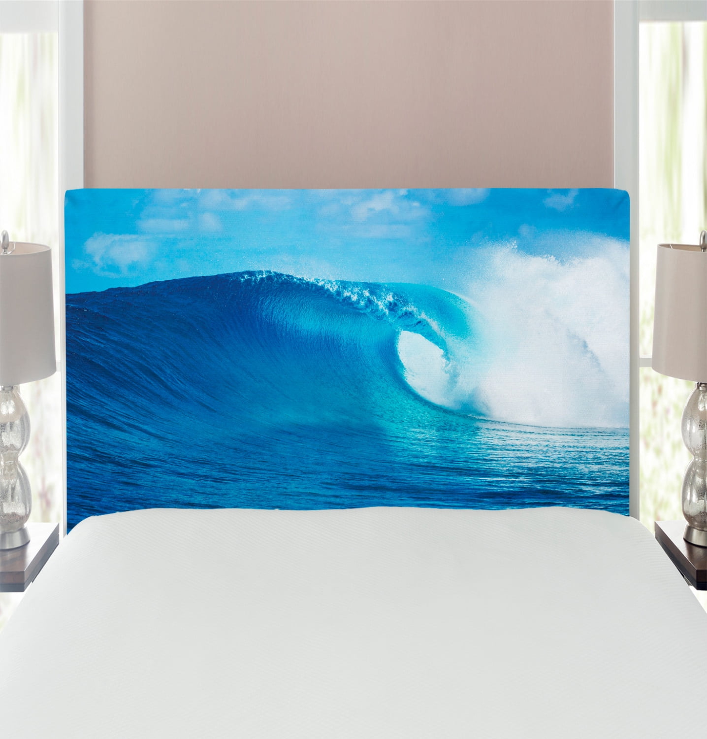 Ocean Headboard, Nature Cloudy Summer Sky Wavy Ocean Adventure Surfing ...