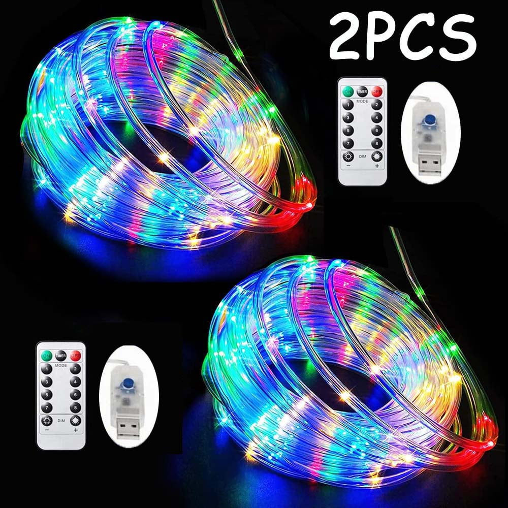 2 Pack Outdoor Waterproof Rope Lights USB Plug 50 LEDs Copper Wire Tube ...