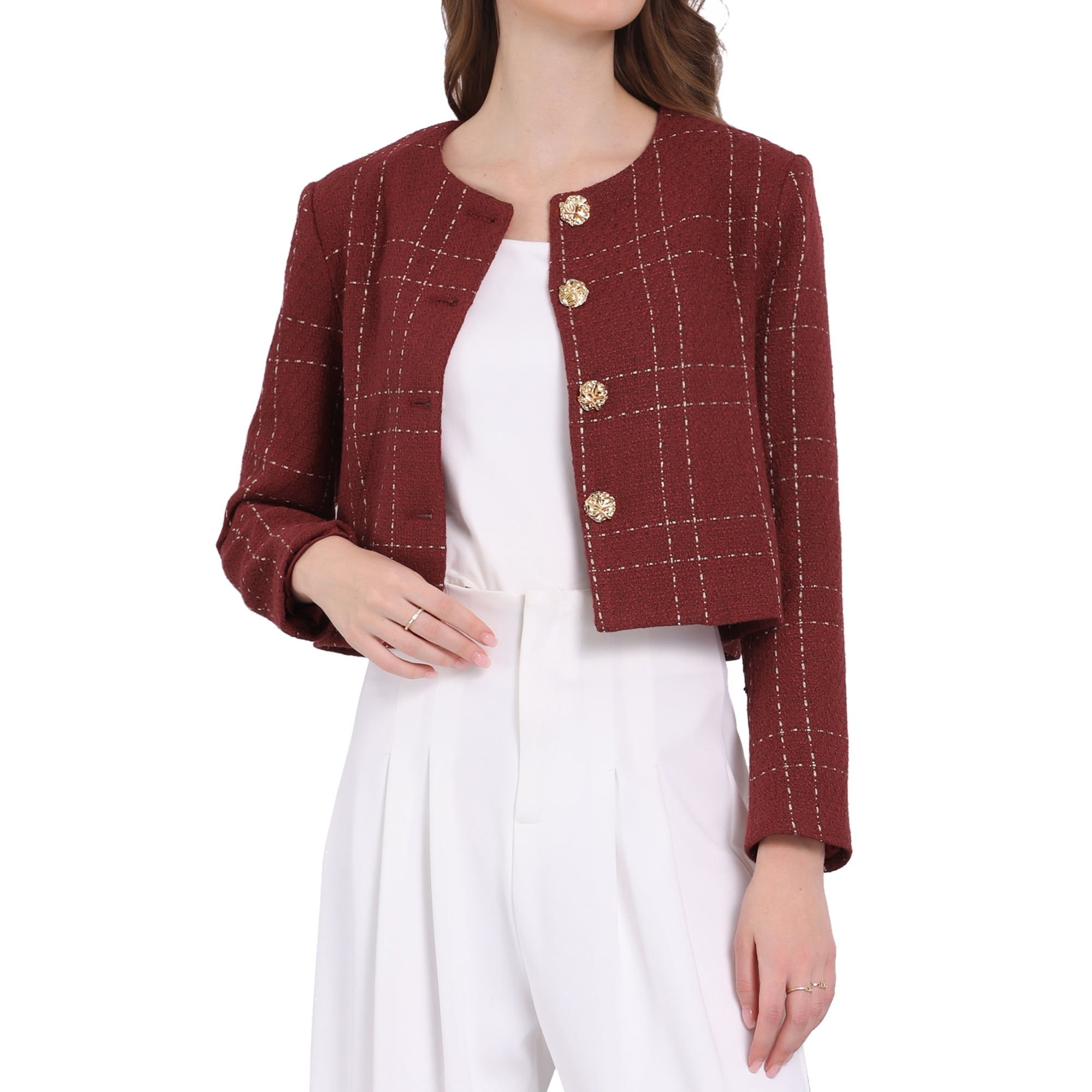 Click here for Inspire Chic Womens Plaid Collarless Button Front... prices