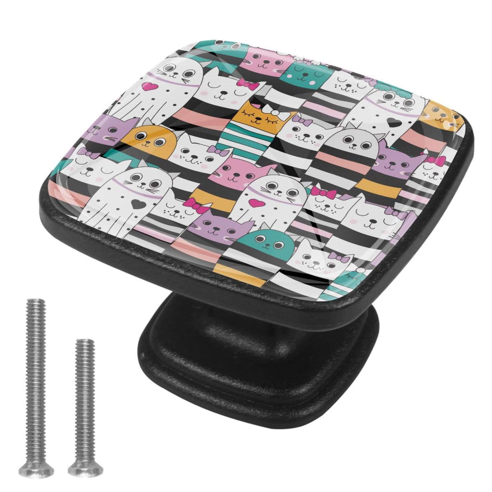 4 Pcs Cabinet Handle Drawer Pulls Cats Ranking Stripes Knobs with ...