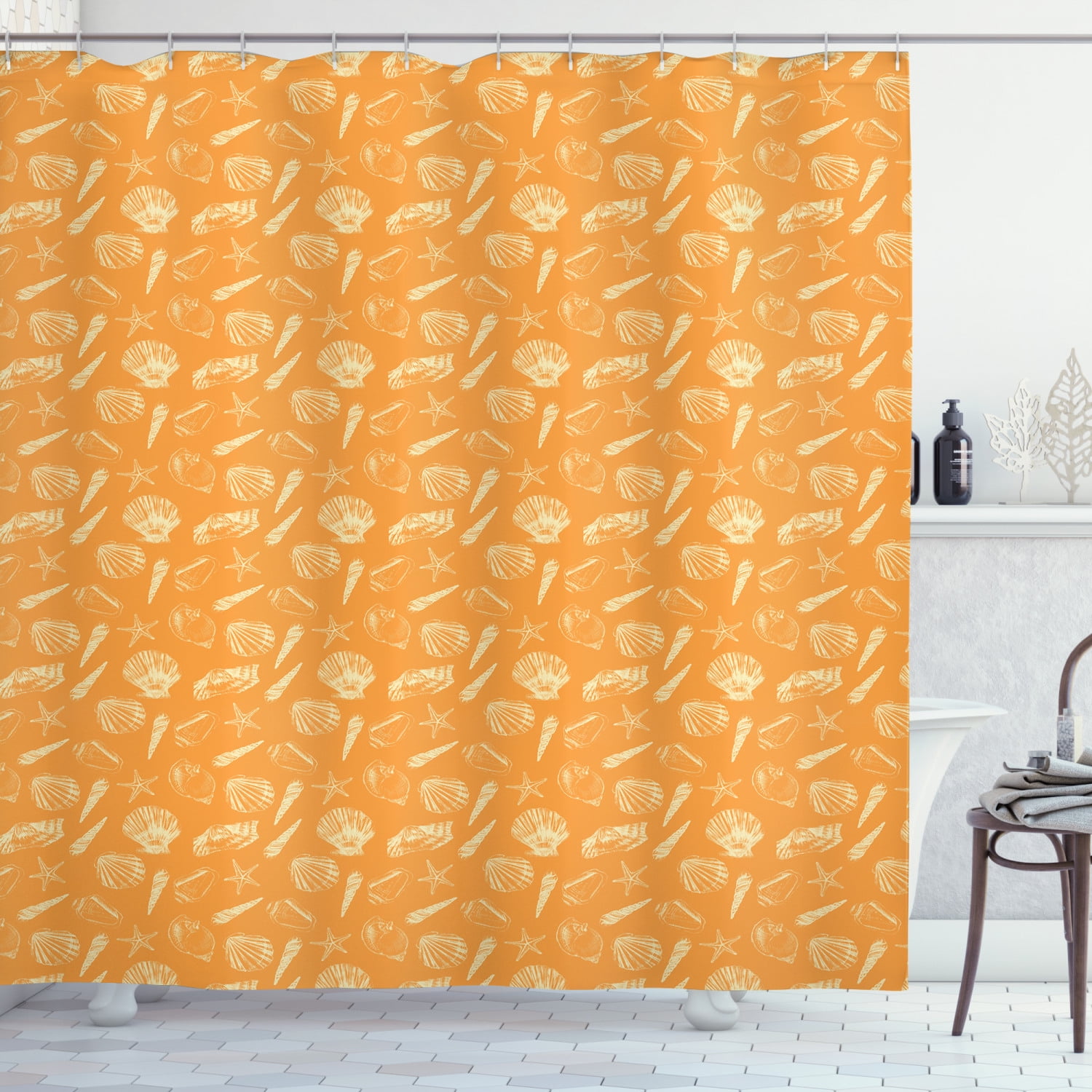 Shells Shower Curtain, Etching Sketch of Underwater Artistic Marine ...