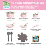 Tasty Clean Ceramic 16 Piece Non-Stick Aluminum Cookware Set, Pink ...