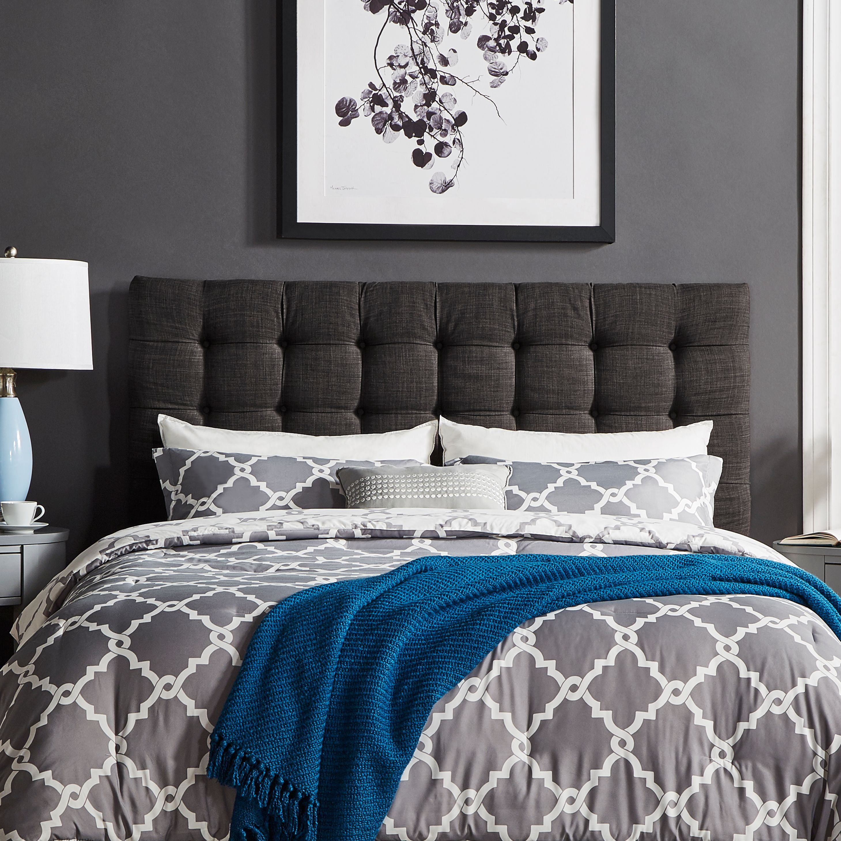 Chelsea Lane Linen Button Tufted Headboard, King, Dark Grey - Walmart.com