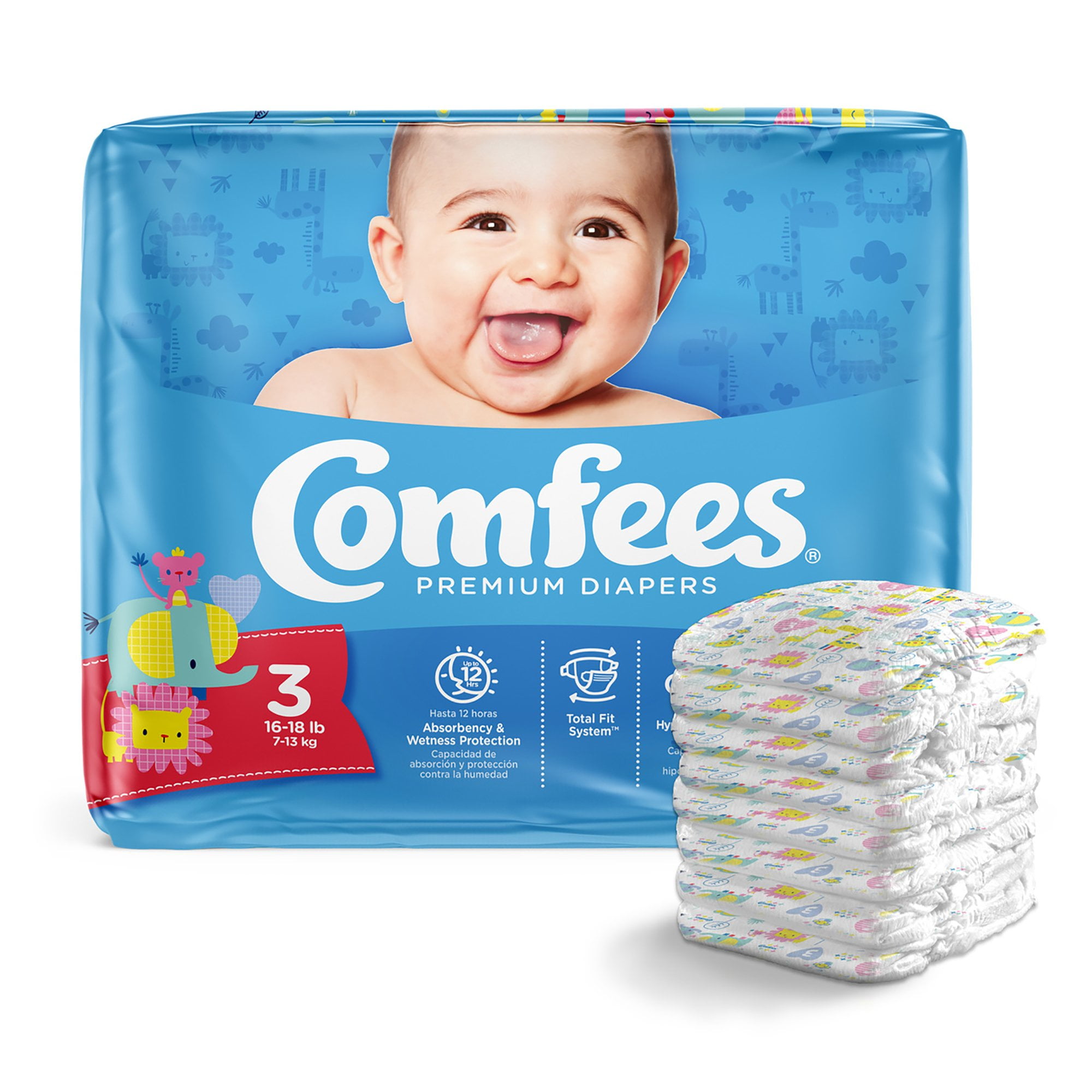 Comfees Baby Baby Diaper Size 3, 12 hour protection 16 to 28 lbs., 36 ...