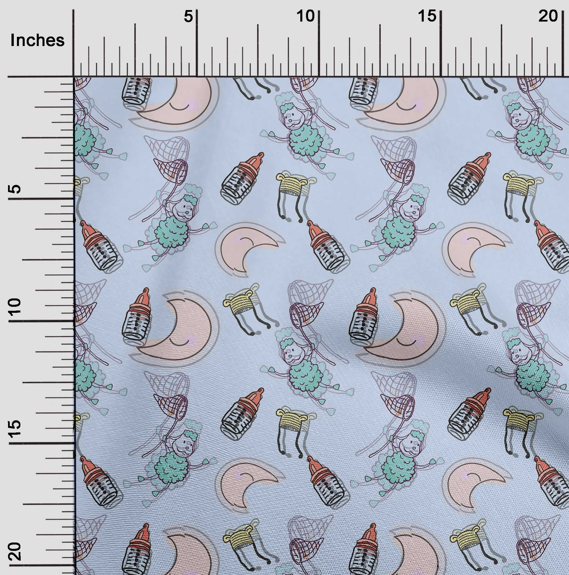 oneOone Cotton Silk Sky Blue Fabric Baby Feeder|Moon & Cartoon Sheep ...