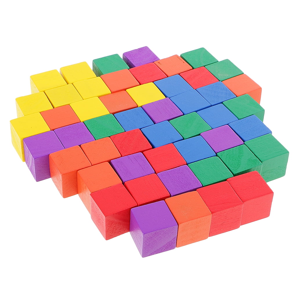 50pieces/Pack Multi-colored Wood Cubes Block for Kids Educational Toys ...