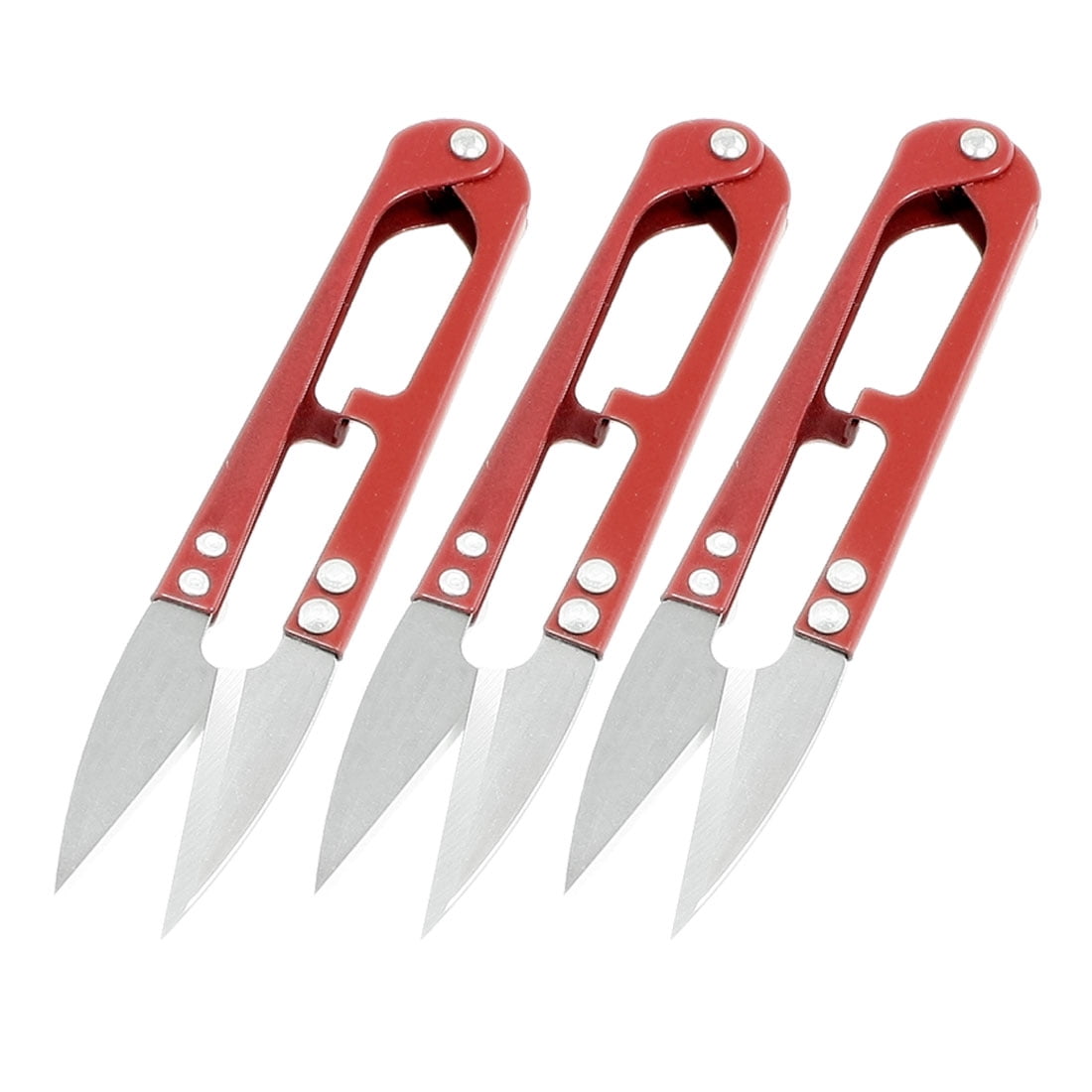 Red Handle Silver Tone Metal Spring Press U Sewing Scissors 3 Pcs ...