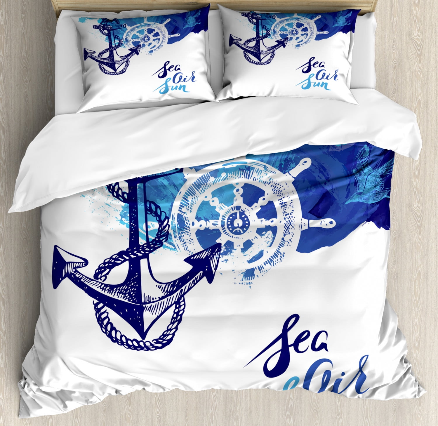 Nautical Duvet Cover Set, Vivid Ocean Back with Paint Effects with Wind ...