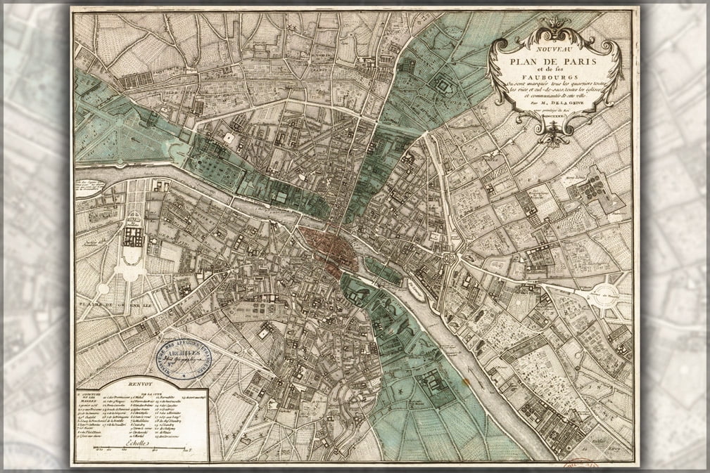 24"x36" Gallery Poster, map of Paris france in 1740 - Walmart.com
