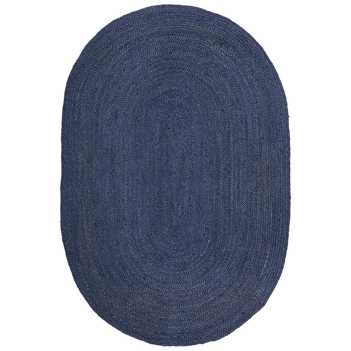 Handmade Braided Navy Blue Color Pure Jute Oval Shape Area Rugs ,Home ...