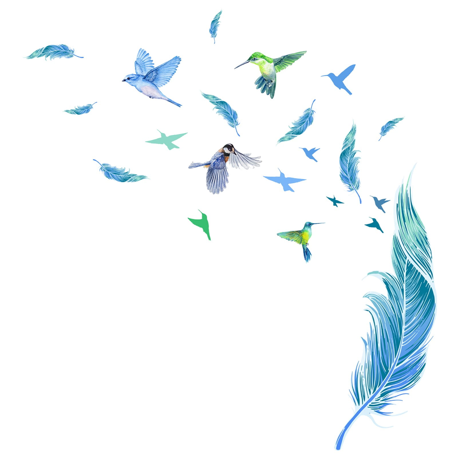 Ramiter Blue Feather Wall Mural Decal For Living Room Creative Bird Feather Wall Window Decoration Feather Decor One Size