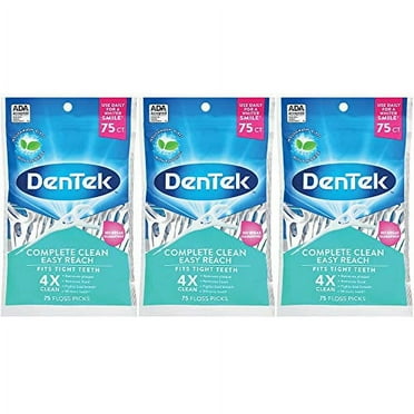 DenTek Complete Clean Easy Reach Floss Picks, No Break No Shred, 75 Count, 3 Pack - Walmart.com