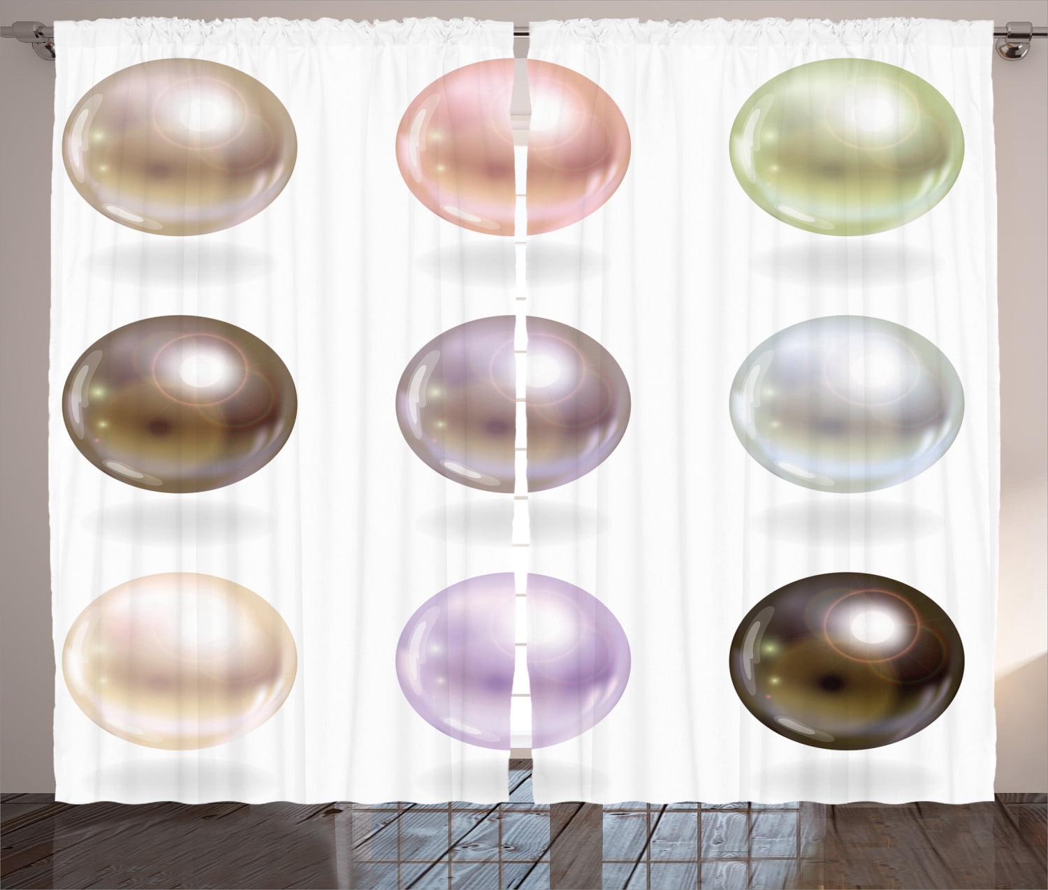 Pearls Decoration Curtains 2 Panels Set, Graphic Round and Smooth ...