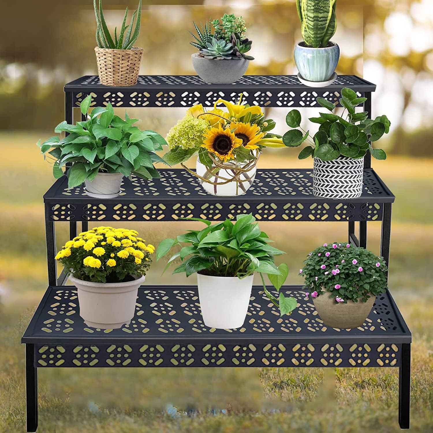 Buy 3 Tier Heavy Duty Metal Ladder Plant Stand, Garden Display Shelf ...