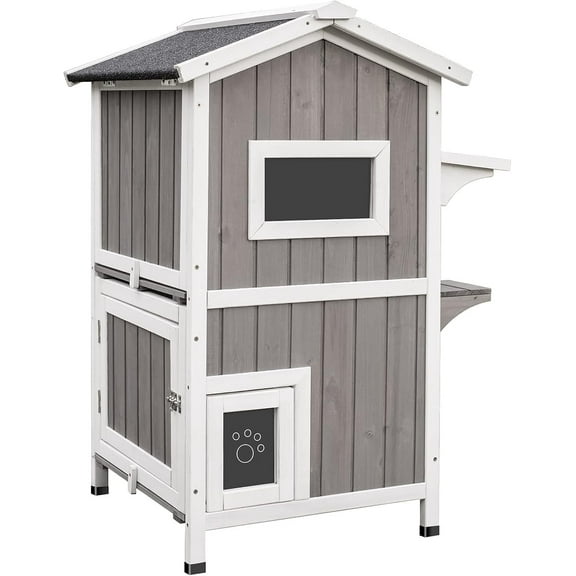 LHYY 2-story Cat House Outdoor,Weatherproof Wooden Cat Enclosure for ...