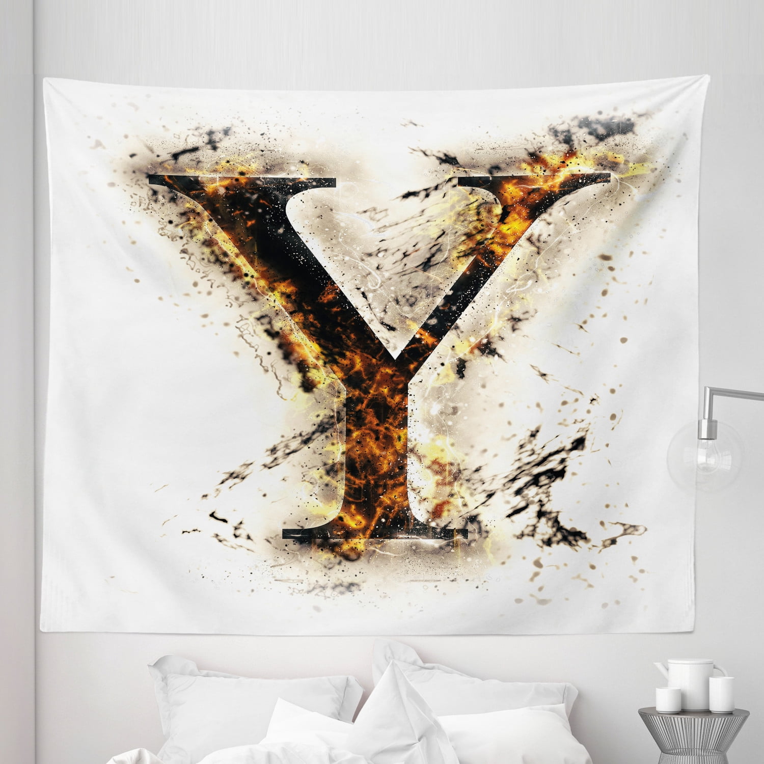 Letter Y Tapestry, Capital Y in Burning Grunge Gothic Style Conceptual ...