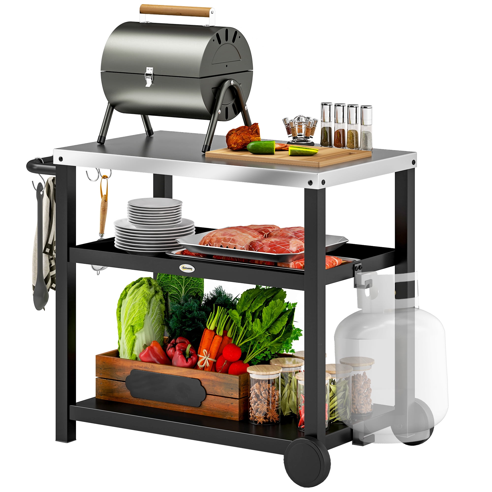 Click here for Outsunny Bbq Cart Pizza Oven Table With 2-Tier She... prices