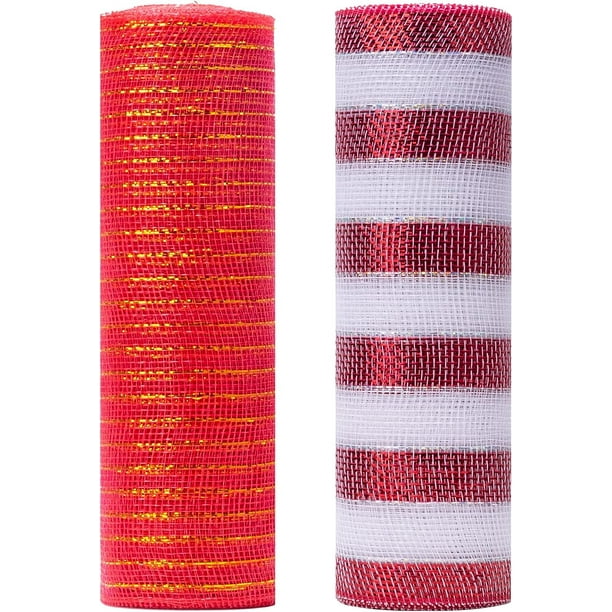 2 Rolls Decor Mesh Poly Ribbon 10 inch x 10 Yard(30 ft) Mesh Ribbon ...