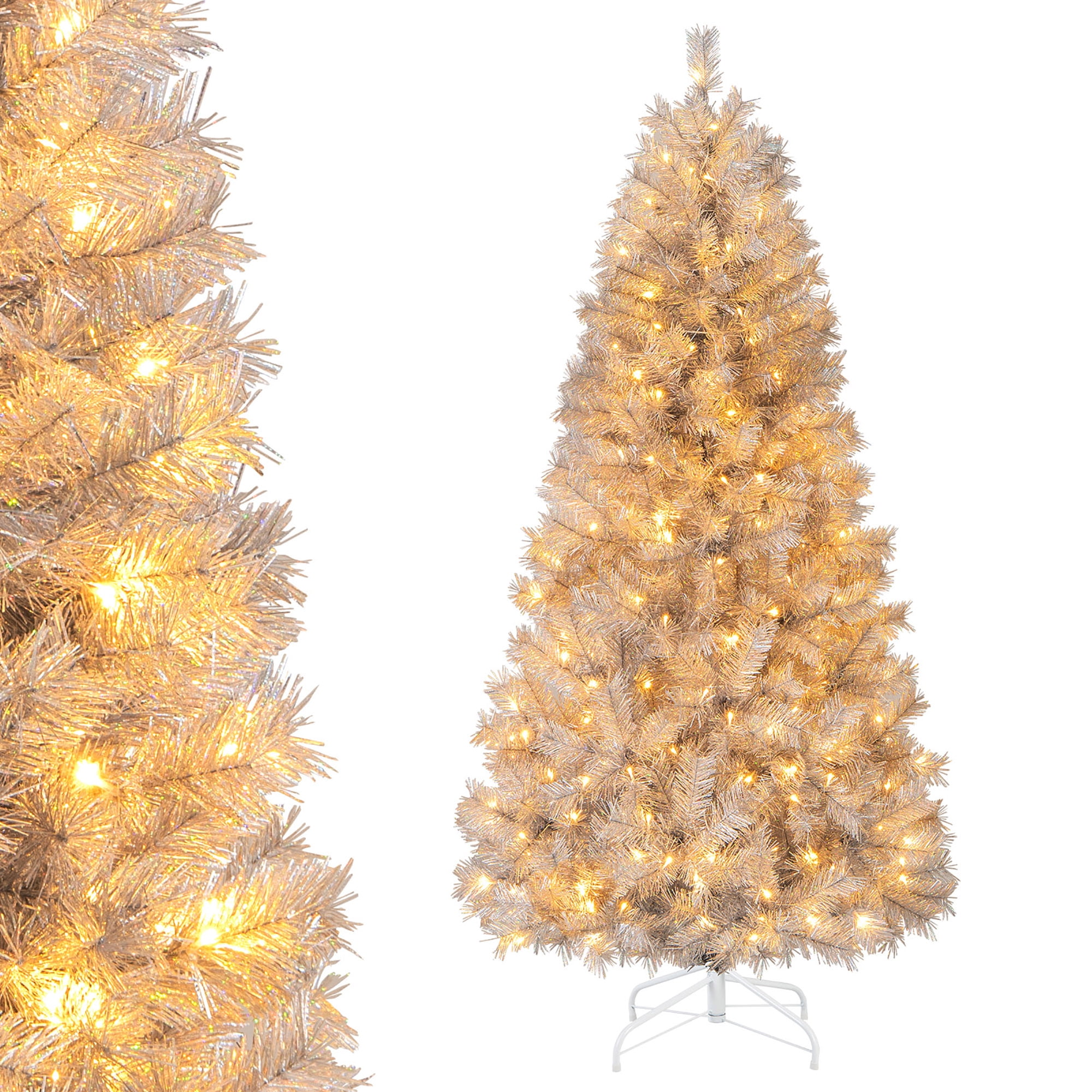 Click here for Gymax 6 Ft Pre-Lit Artificial Christmas Tree Silve... prices