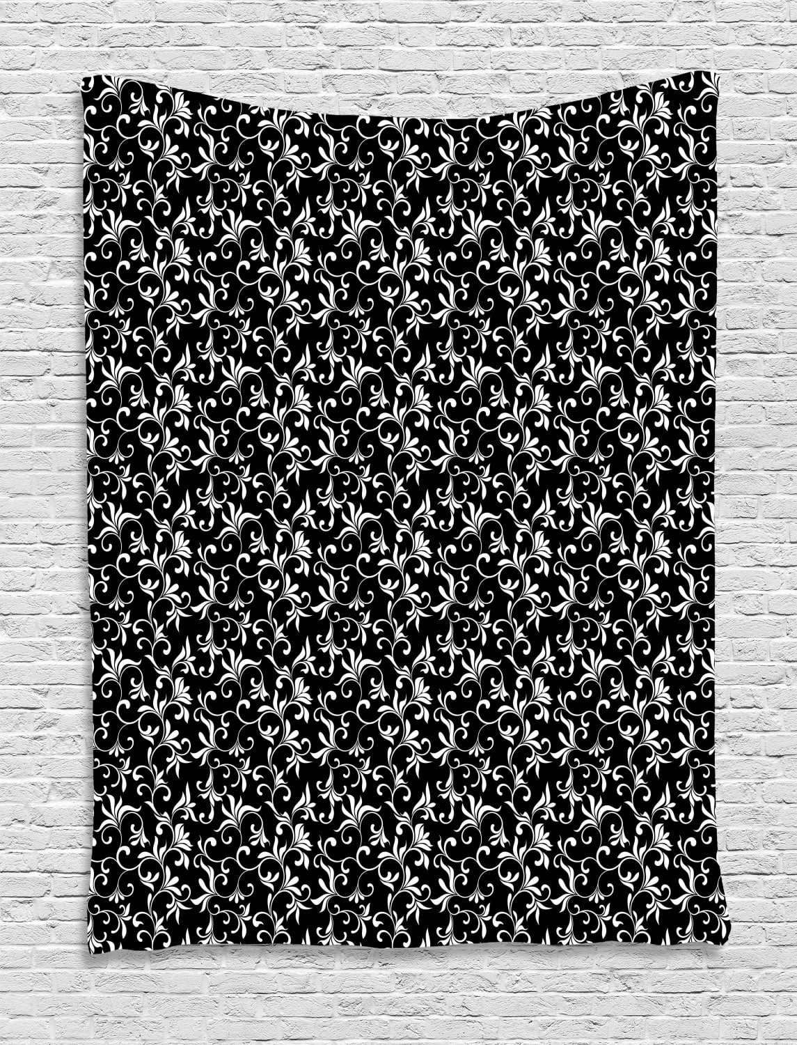 Monochrome Tapestry, Monotone Composition with Swirled Foliage Flowers ...