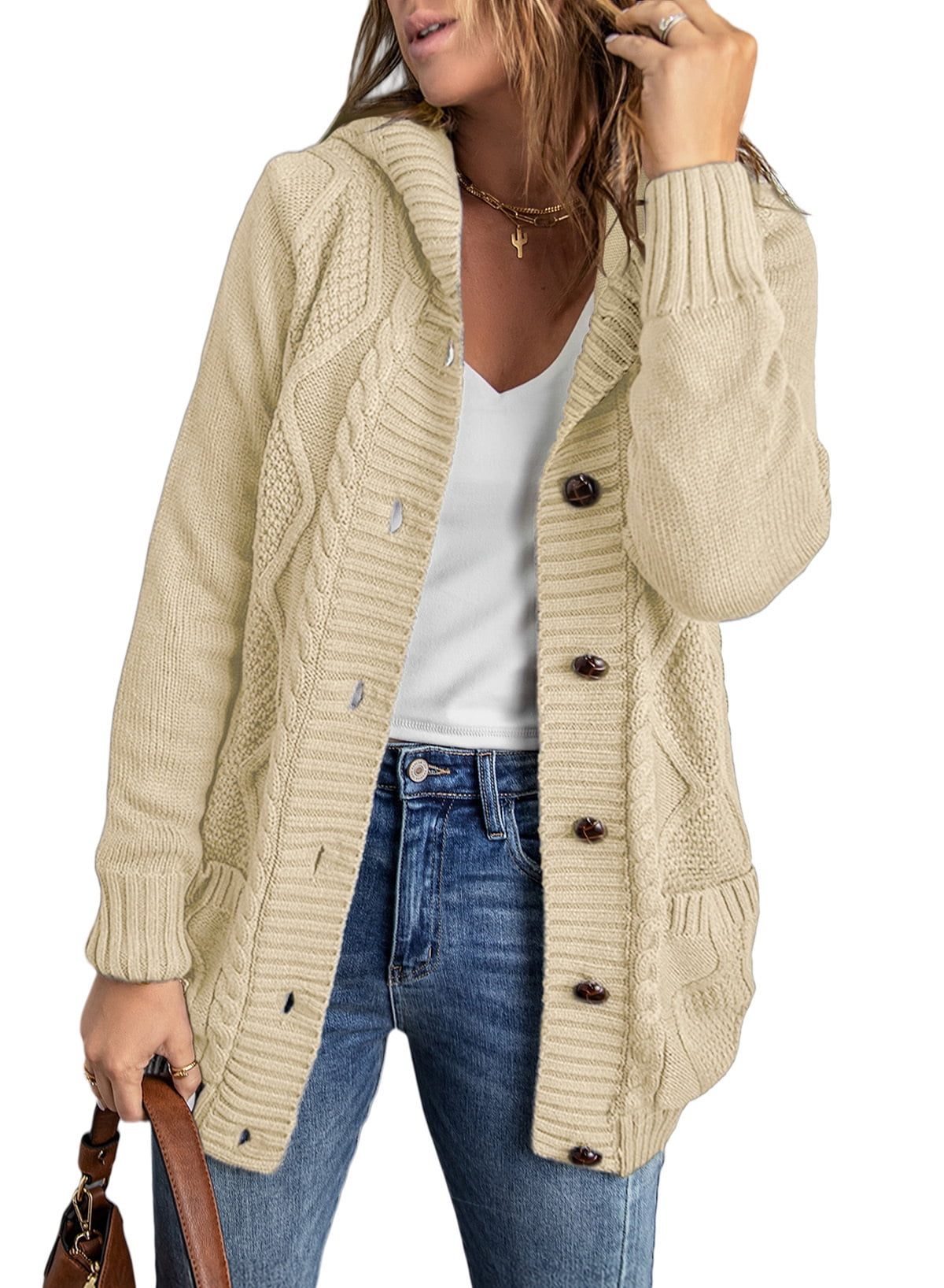 Eytino Hooded Cardigan Sweaters for Women Long Sleeve Button Down Knit ...