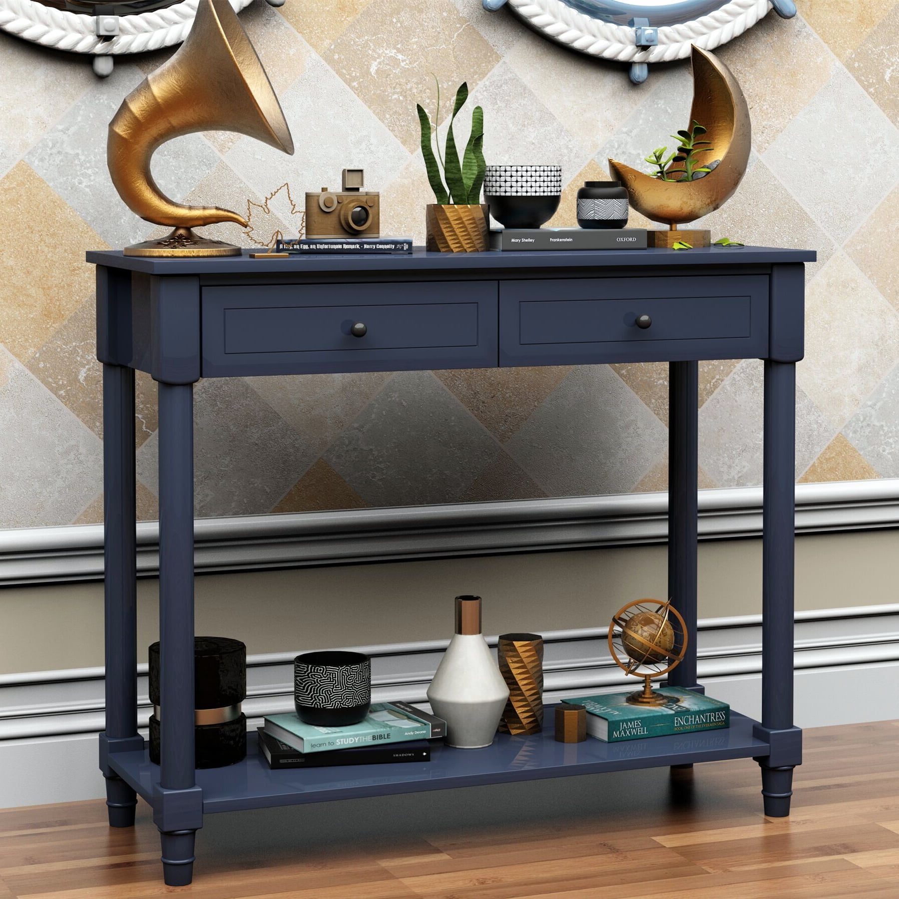 Zimtown Wooden Entryway Console Table with Shelves, Simple Design ...